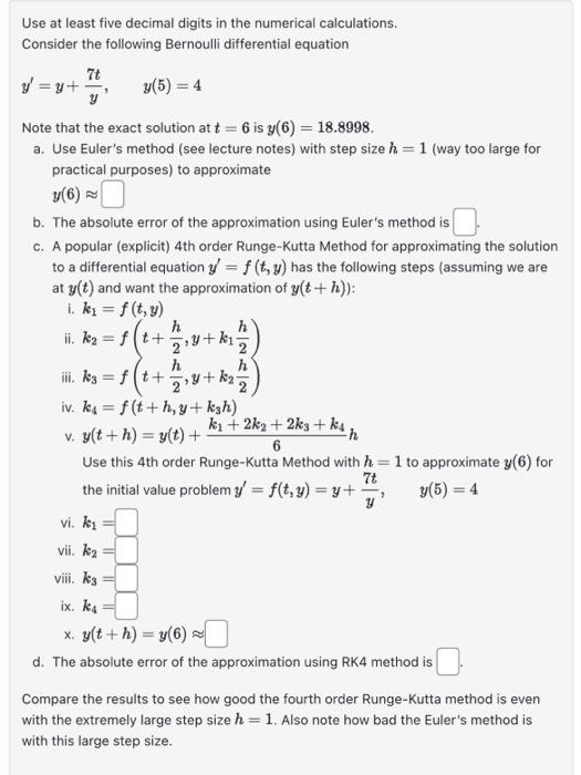 Solved Use at least five decimal digits in the numerical | Chegg.com