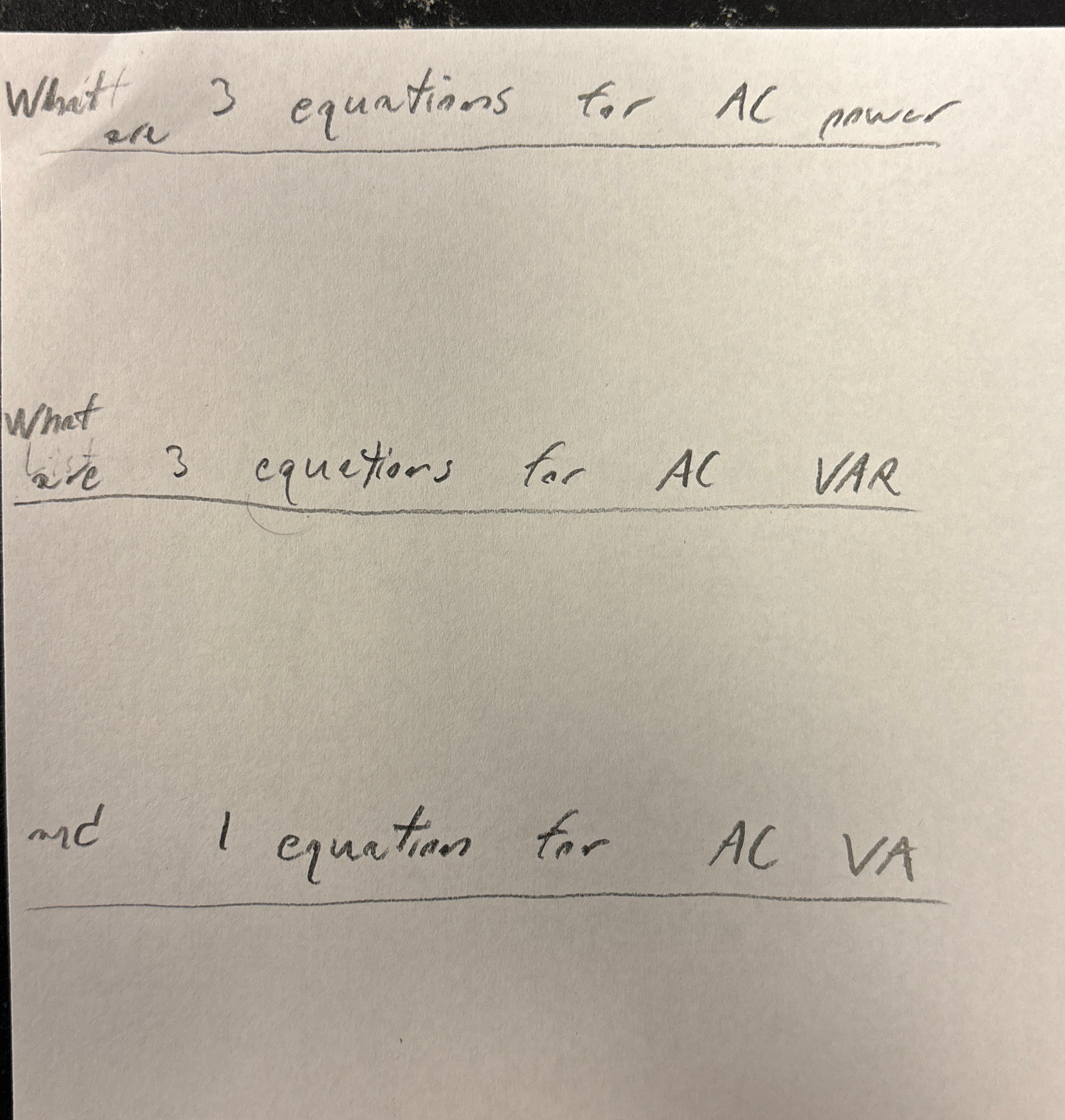 Solved What are 3 ﻿equations for AC ﻿power,3 ﻿eQuations for | Chegg.com