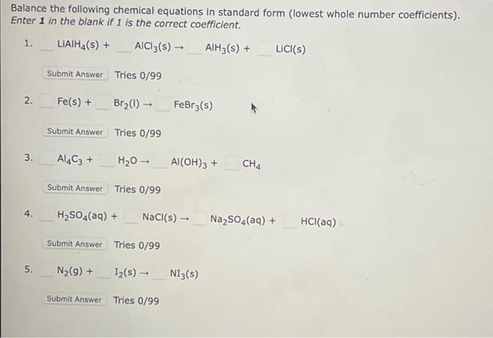 Solved Balance the following chemical equations in standard | Chegg.com