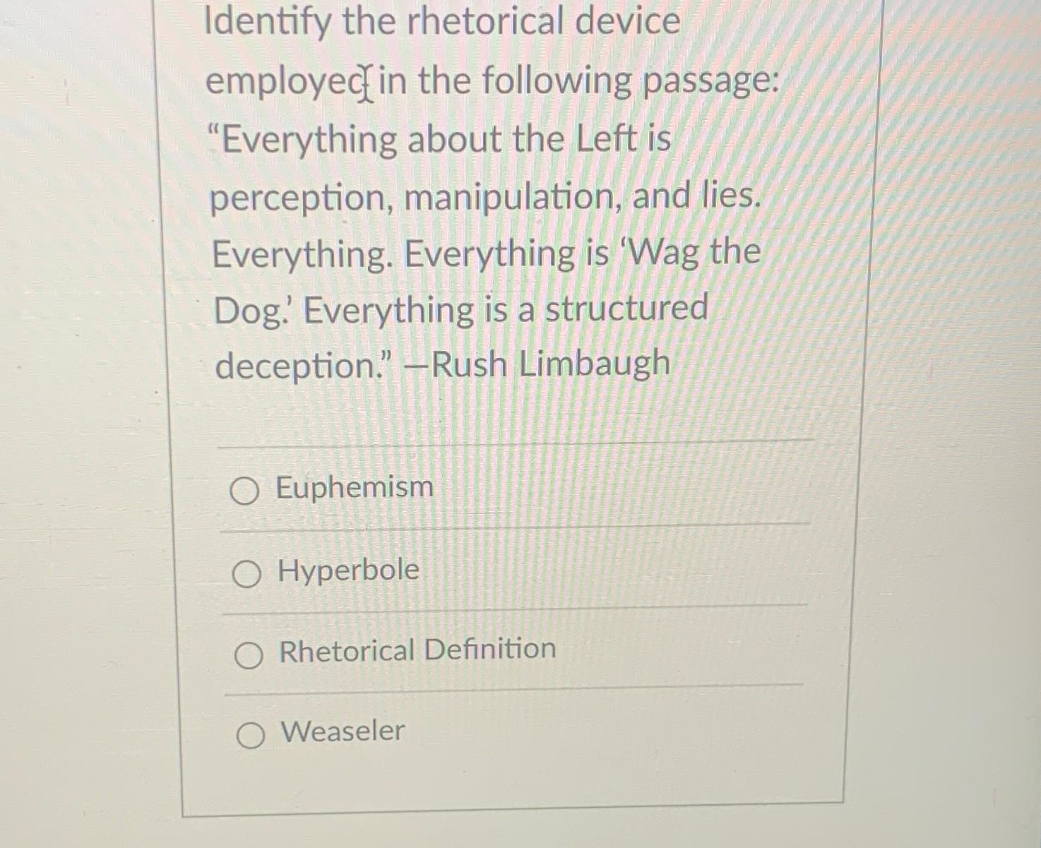 Solved Identify the rhetorical device employec in the | Chegg.com