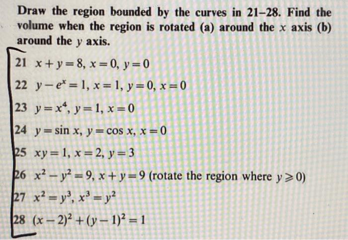 Solved Draw the region bounded by the curves in 21-28. Find | Chegg.com