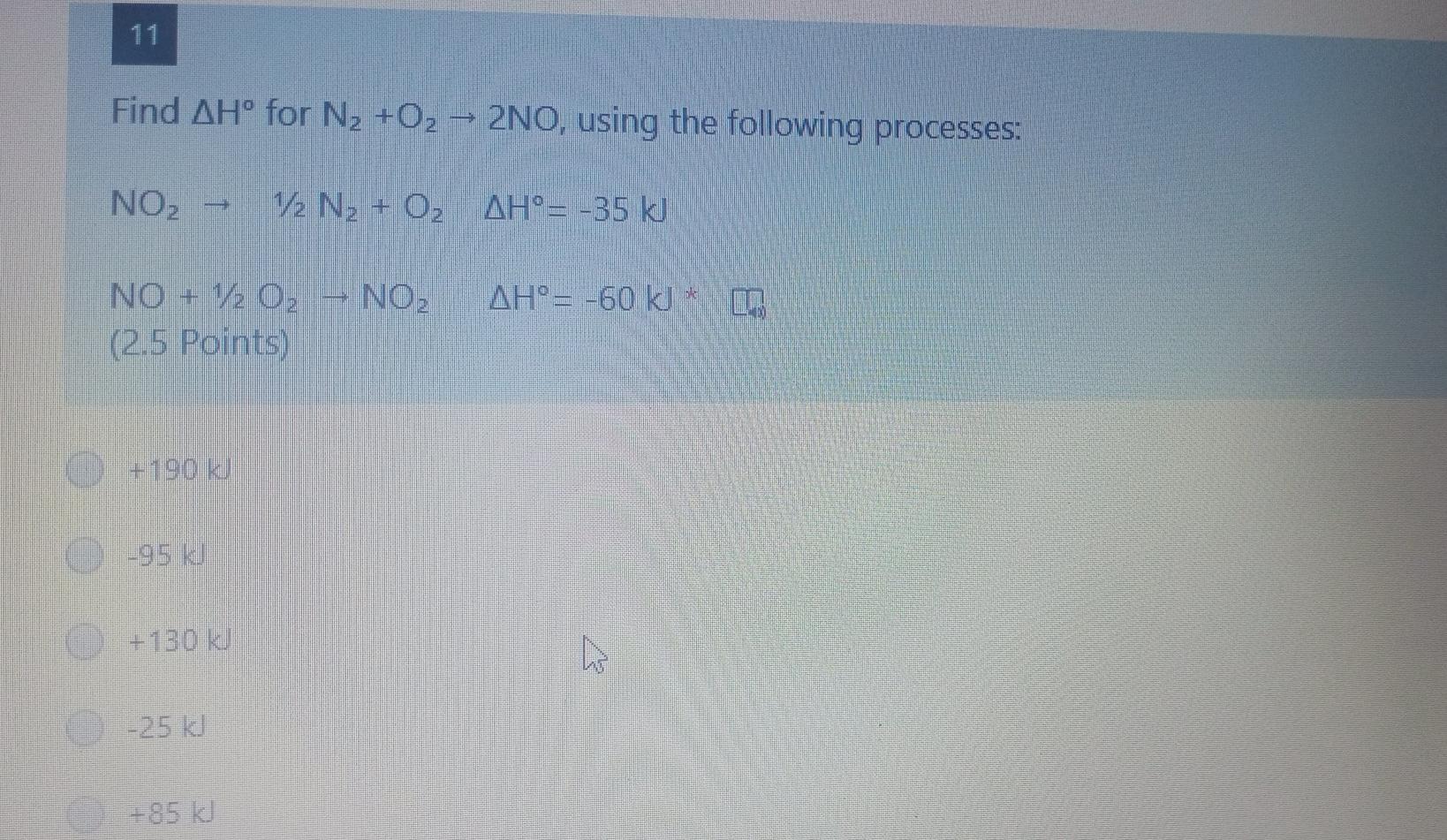 Solved 11 Find AH° for N2 + O2 2NO, using the following | Chegg.com