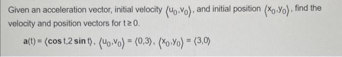 Solved Given an acceleration vector, initial velocity | Chegg.com