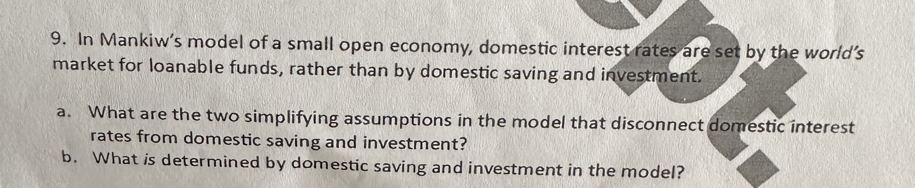 Solved In Mankiw's model of a small open economy, domestio | Chegg.com