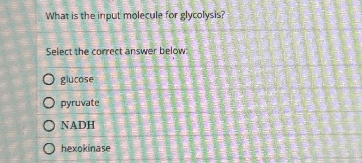 Solved What is the input molecule for glycolysis?Select the | Chegg.com