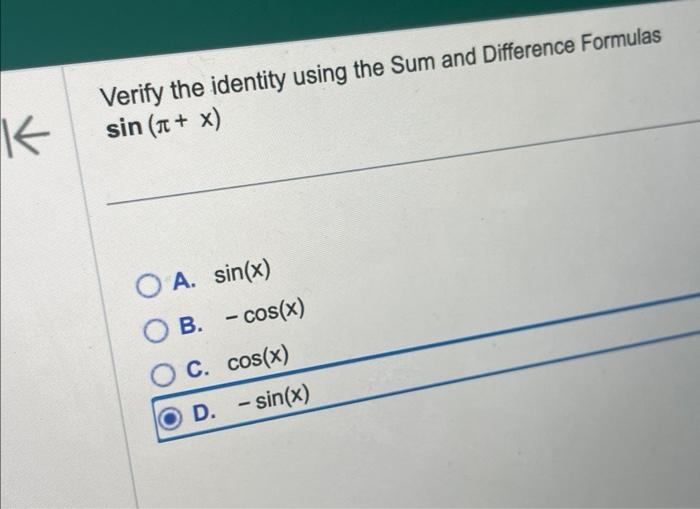 Solved Verify the identity using the Sum and Difference | Chegg.com