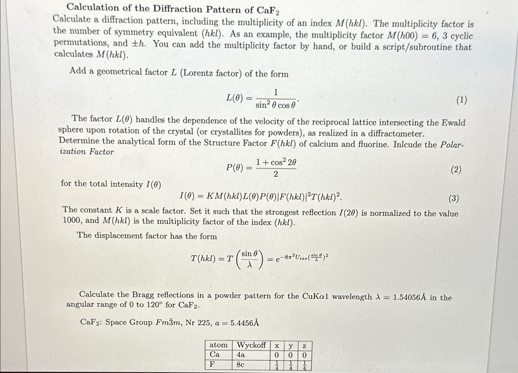 Solved Calculation of the Diffraction Pattern of | Chegg.com
