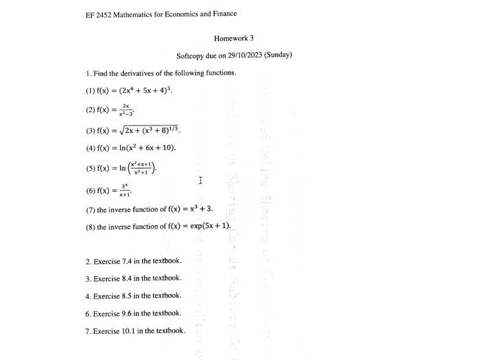 Solved EF 2452 Mathematics for Economics and Finance 1. Find | Chegg.com