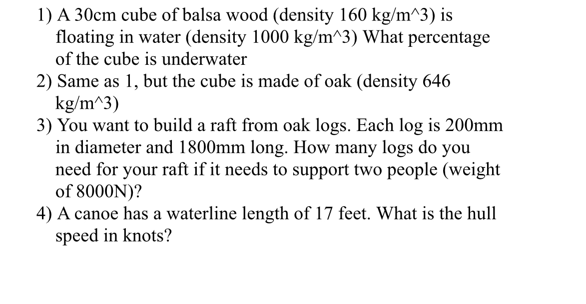 Solved A 30cm ﻿cube of balsa wood (density 160kgm3 ) | Chegg.com