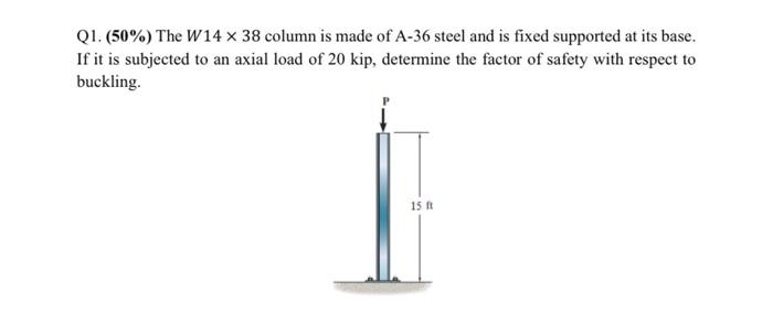 Solved Q1. (50%) The W14 x 38 column is made of A-36 steel | Chegg.com