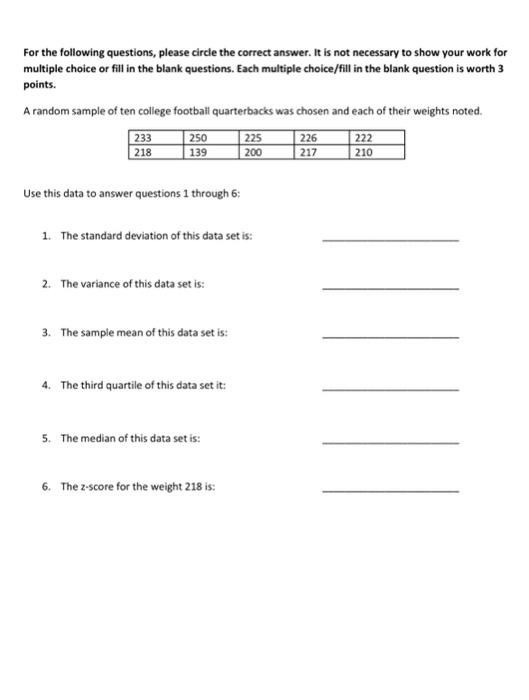 Solved For the following questions, please circle the | Chegg.com