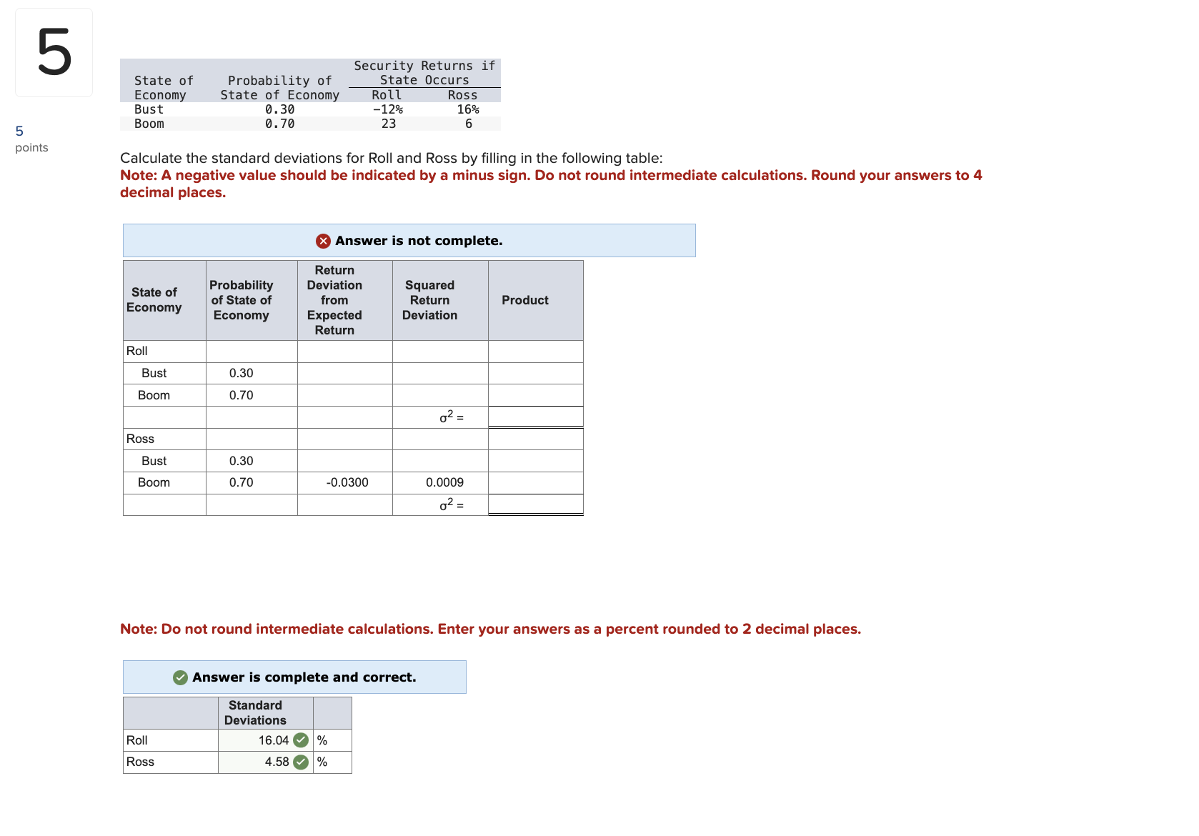 Solved Calculate the standard deviations for Roll and Ross | Chegg.com