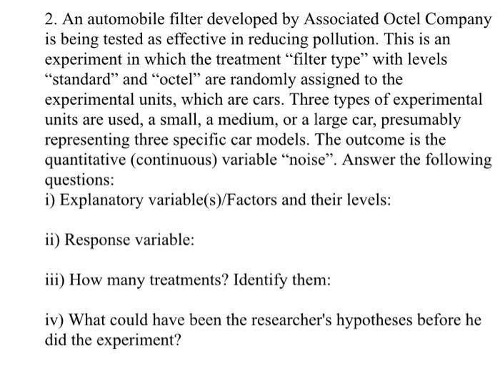 Solved 2. An automobile filter developed by Associated Octel | Chegg.com