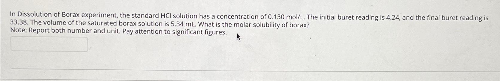 Solved In Dissolution of Borax experiment, the standard HCl | Chegg.com