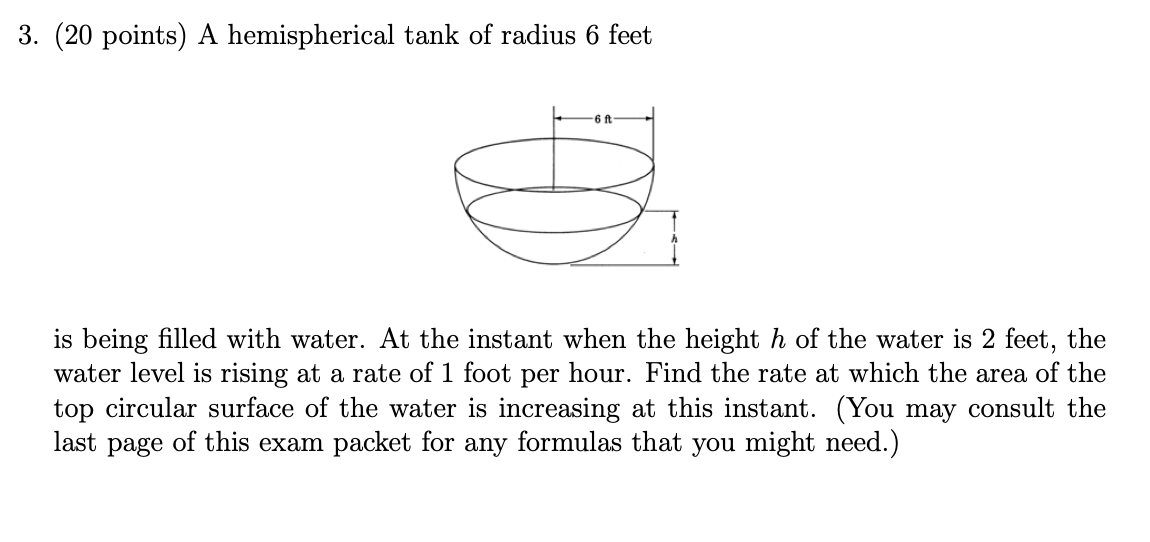 Solved A hemispherical tank of radius 6 ﻿feet is being | Chegg.com