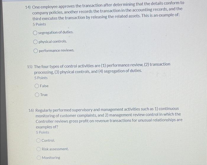 Solved 2) Select an example of preventative control in | Chegg.com