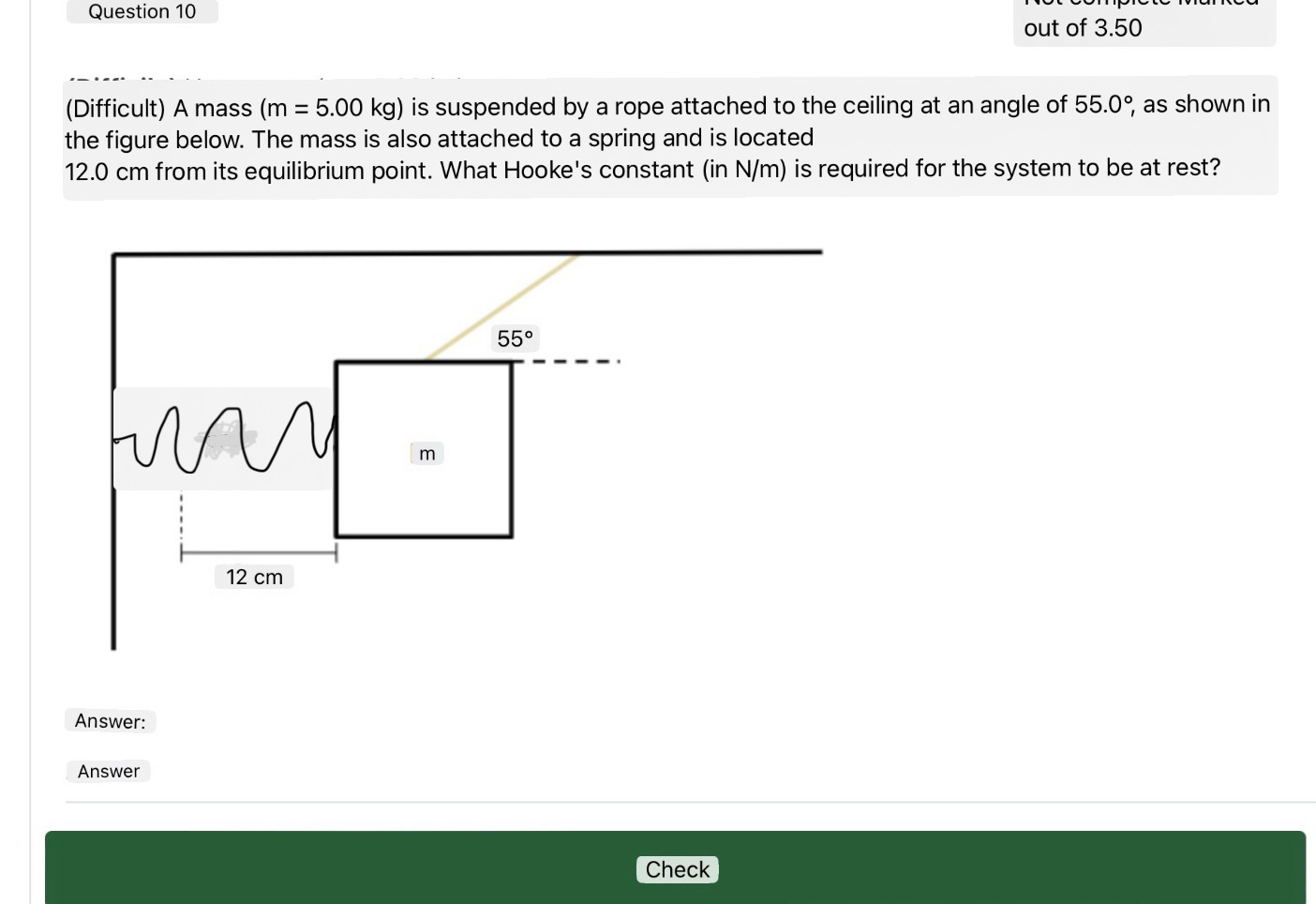 Solved (Difficult) ﻿A mass ( m=5.00kg ) ﻿is suspended by a | Chegg.com