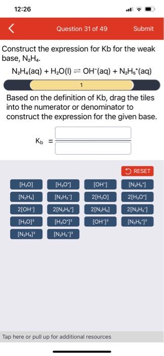 Solved Construct the expression for Kb for the weak base, | Chegg.com