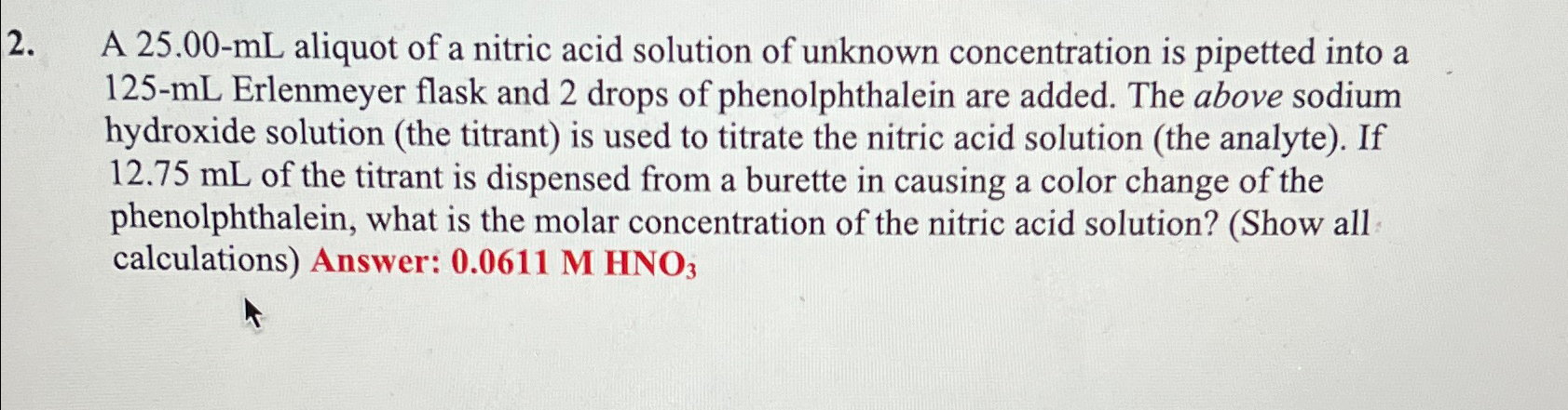 A 25.00-mL ﻿aliquot of a nitric acid solution of | Chegg.com