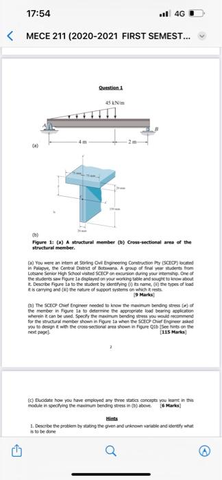 Solved Figure 1: (a) A structural member (b) Cross-sectional | Chegg.com