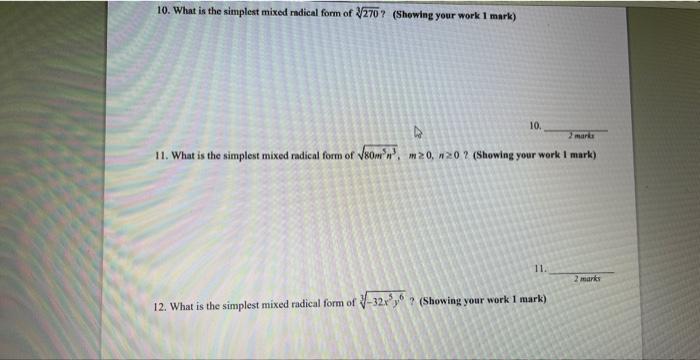 Solved 10. What is the simplest mixed radical form of 3270? | Chegg.com