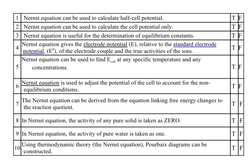 Solved \table[[1,Nernst equation can be used to calculate | Chegg.com