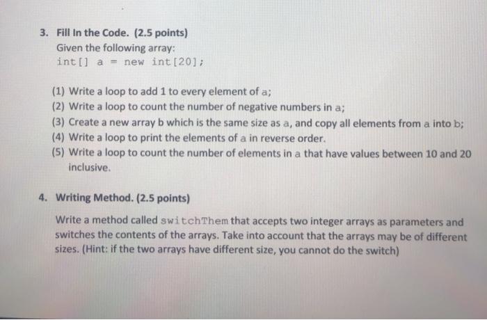 Solved 3. Fill in the Code. (2.5 points) Given the following | Chegg.com
