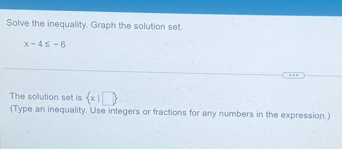 Solved Solve the inequality. Graph the solution set. X-4≤-6 | Chegg.com