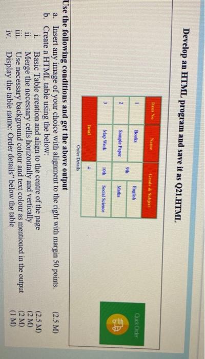 Solved Develop an HTML program and save it as Q21.HTML Nam | Chegg.com