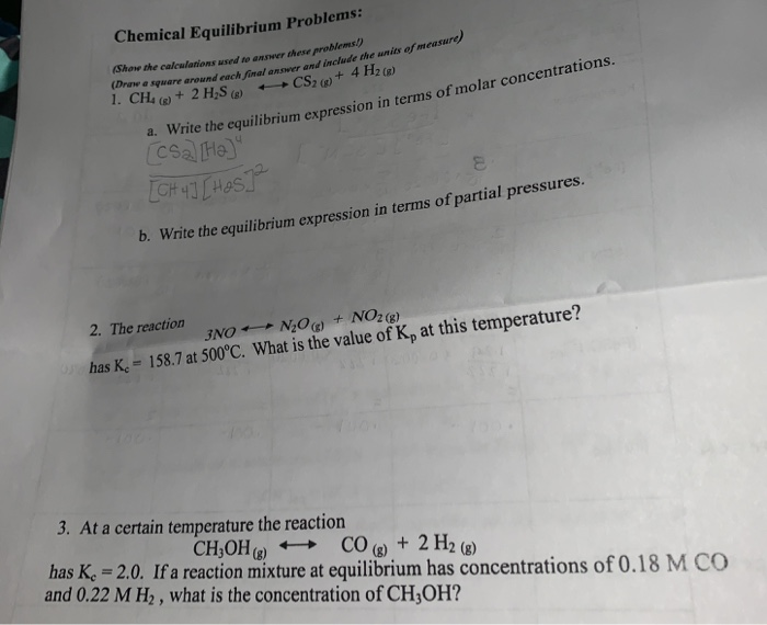 Solved Chemical Equilibrium Problems: Show the calculations | Chegg.com