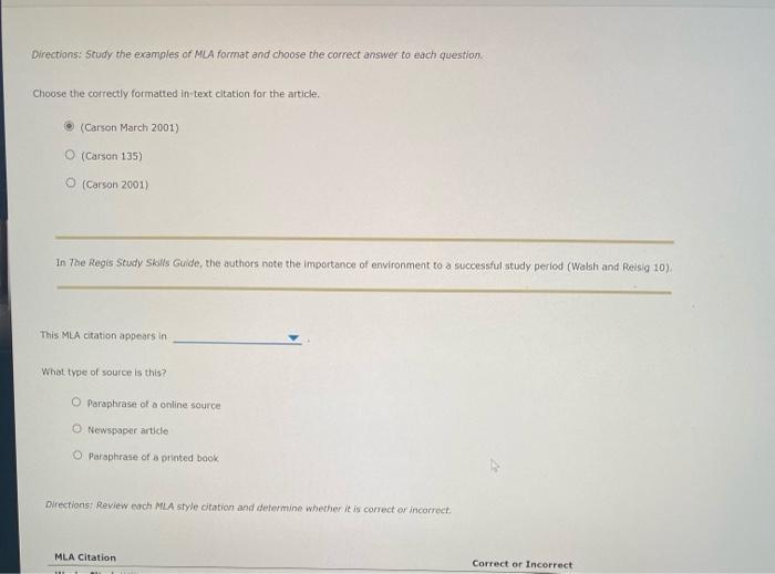 Solved Directions: Study the examples of MLA format and | Chegg.com