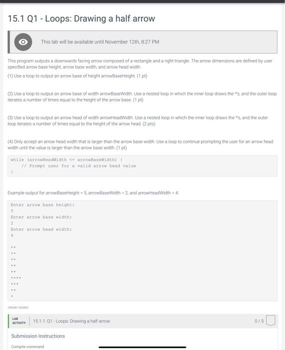 Solved 15.1 Q1 - Loops: Drawing a half arrow This lab will | Chegg.com