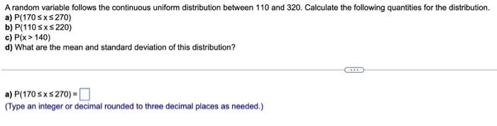 Solved A random variable follows the continuous uniform | Chegg.com