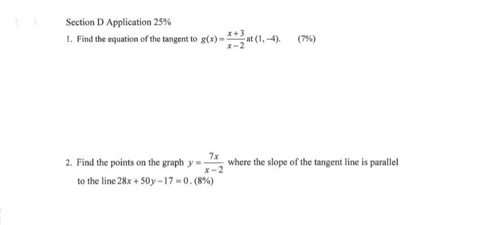 Solved Section D Application 25\% 1. Find the equation of | Chegg.com
