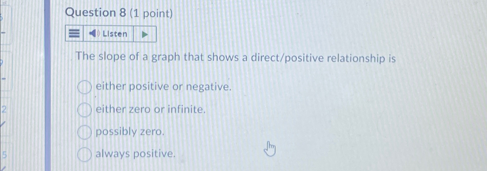 Solved Question 8 (1 ﻿point)ListenThe slope of a graph that | Chegg.com