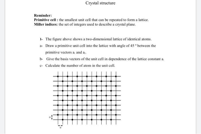 Solved Crystal structure Reminder: Primitive cell: the | Chegg.com
