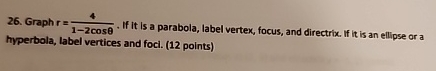 Solved Graph r=41-2cosθ. ﻿If it is a parabola, label vertex, | Chegg.com