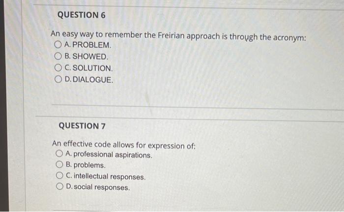 Solved QUESTION 6 An easy way to remember the Freirian | Chegg.com