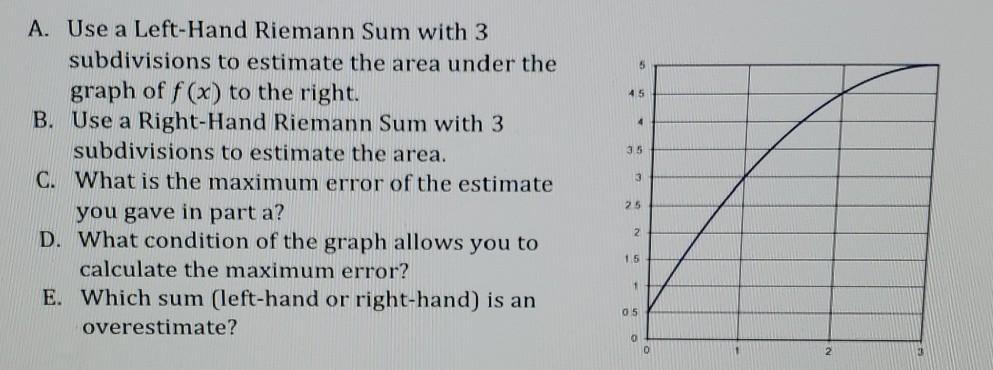 Solved 5 45 4 35 A. Use a Left-Hand Riemann Sum with 3 | Chegg.com