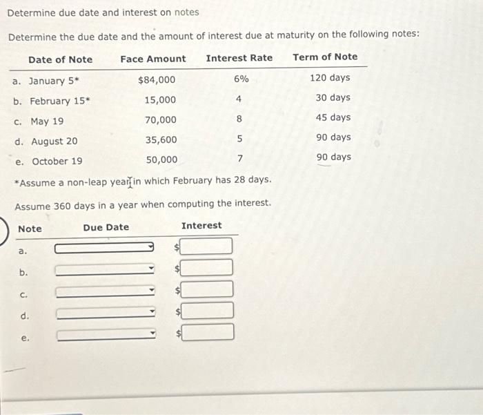 Solved Determine due date and interest on notes Determine | Chegg.com