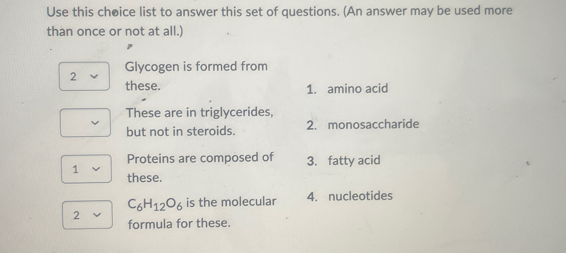 Solved Use this choice list to answer this set of questions. | Chegg.com