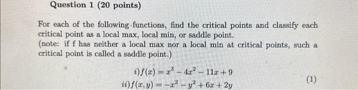 Solved For each of the following functions, find the | Chegg.com