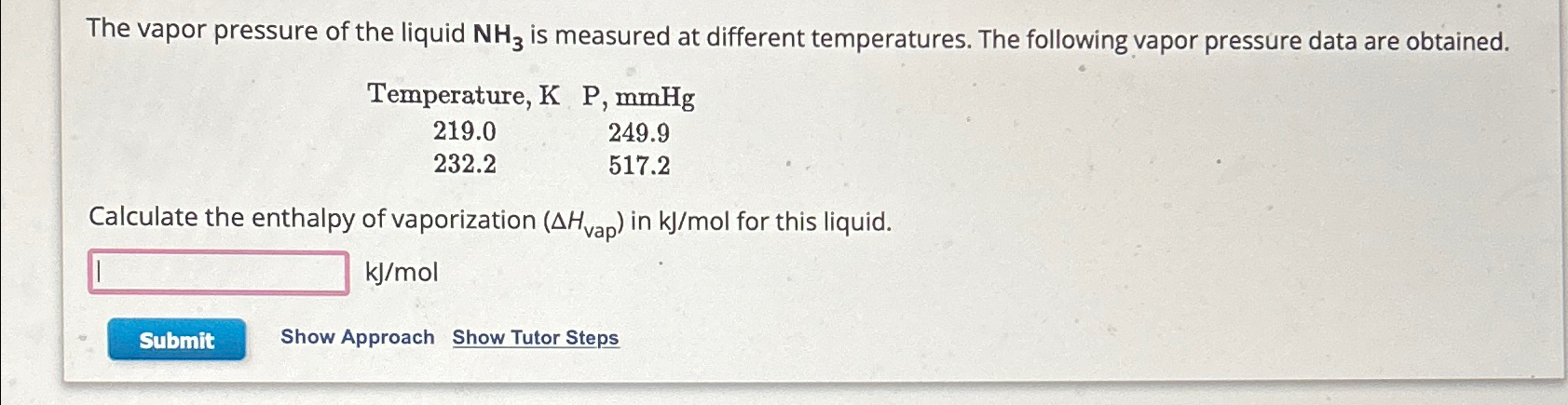 Solved The vapor pressure of the liquid NH3 ﻿is measured at | Chegg.com