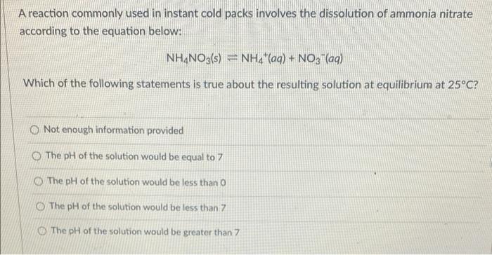 Solved A reaction commonly used in instant cold packs | Chegg.com