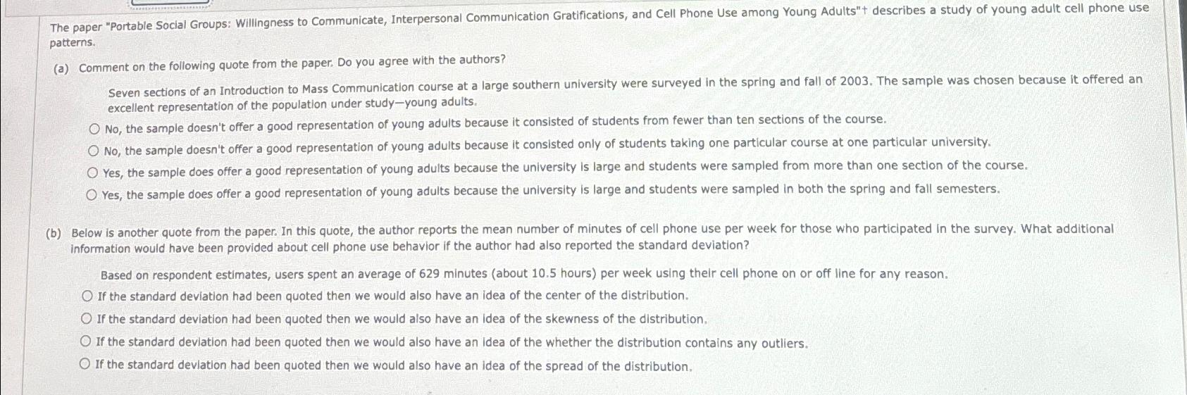 Solved patterns.\\n(a) Comment on the following quote from | Chegg.com