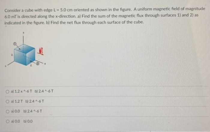 Solved Consider a cube with edge L- 5.0 cm oriented as shown | Chegg.com