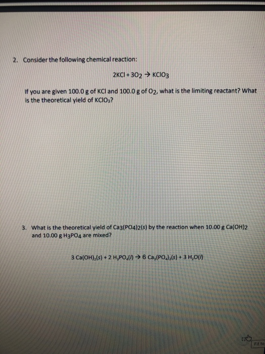 Solved 2. Consider the following chemical reaction: 2KCI+ | Chegg.com