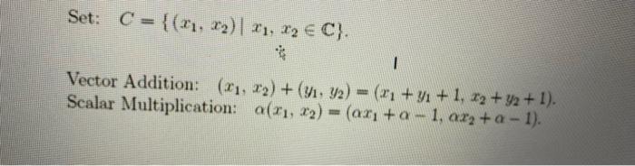 Solved Set: C={(x1,x2)∣x1,x2∈C}. Vector Addition: | Chegg.com