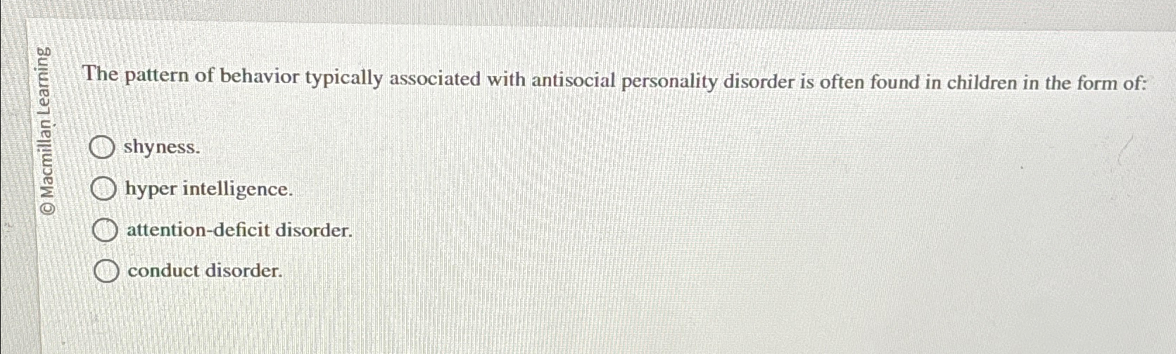 Solved The pattern of behavior typically associated with | Chegg.com