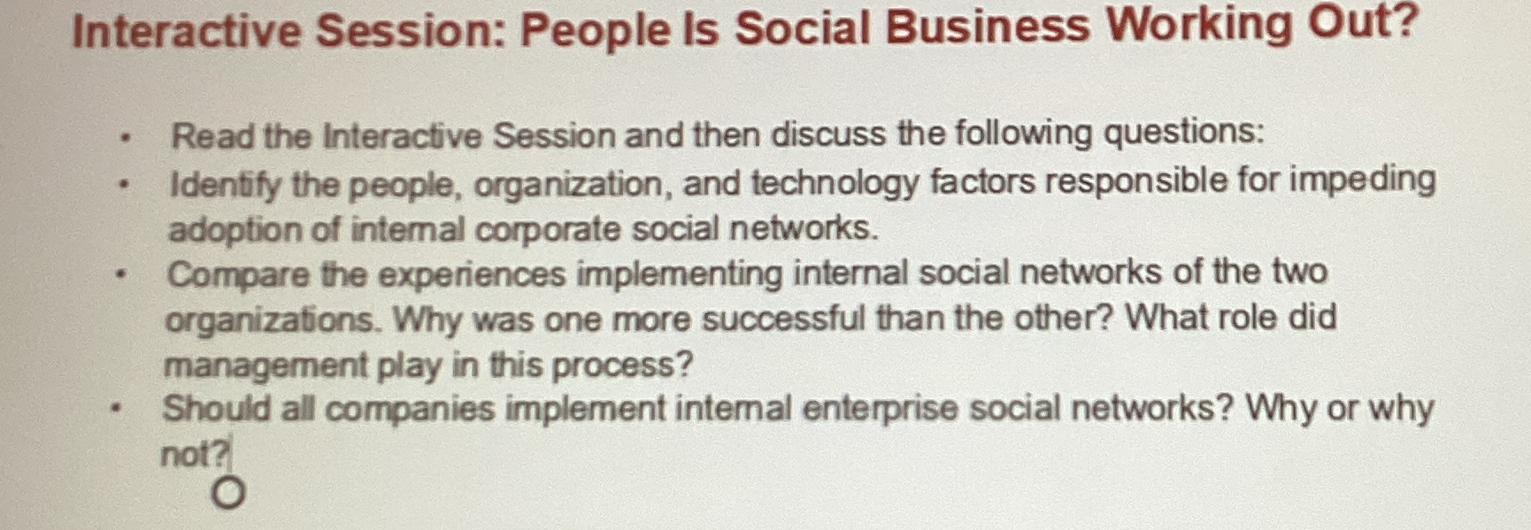 Solved Interactive Session: People Is Social Business | Chegg.com